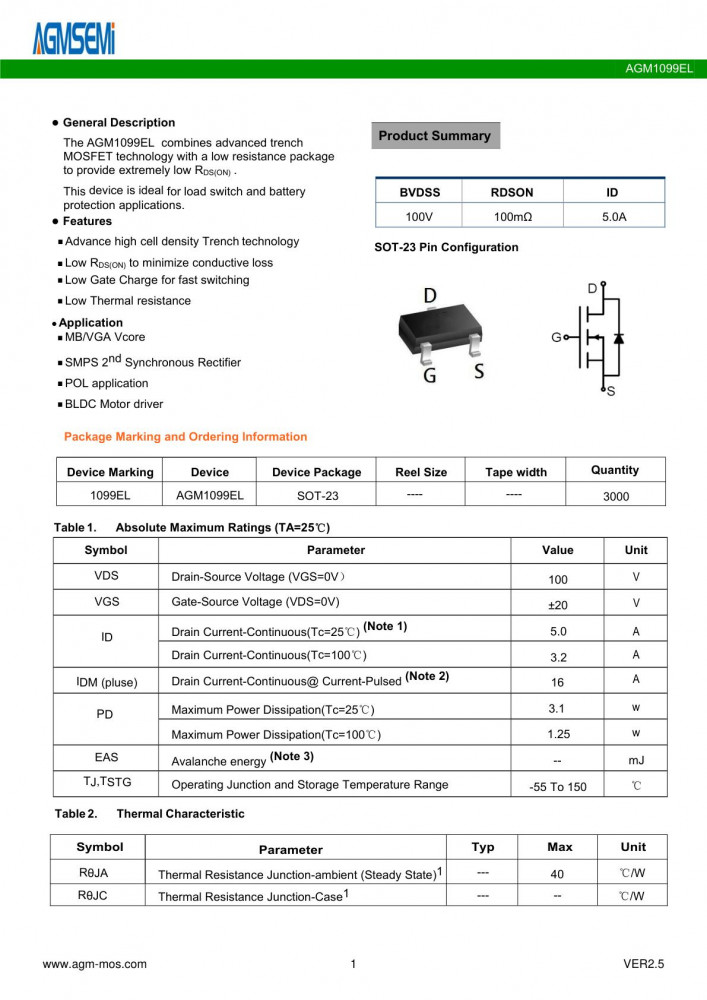 AGM1099EL datasheet page 1