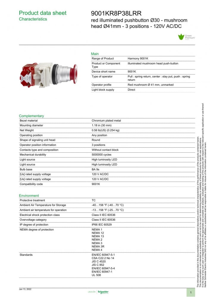 9001KR8P38LRR technical document page 1