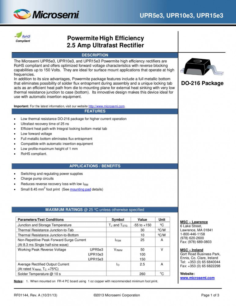 UPR10E3/TR7 datasheet page 1