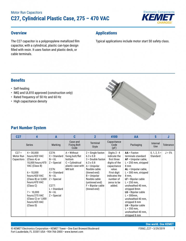KEMET C27 datasheet page 1