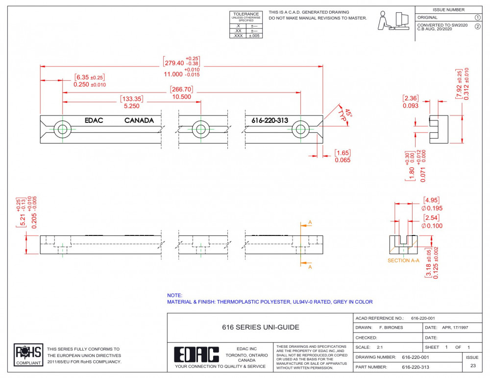 616-220-313 616 Series Uni-Guide drawing preview