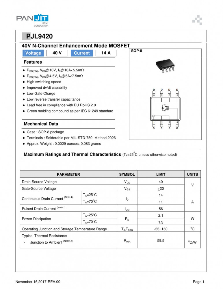 PJL9420 datasheet page 1