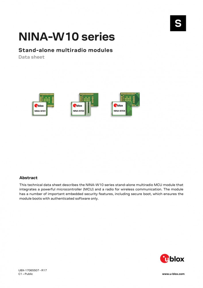 NINA-W10 datasheet preview, page 1
