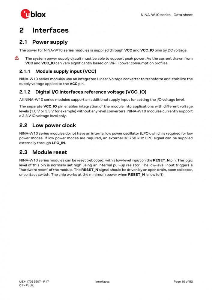 NINA-W10 datasheet preview, page 10