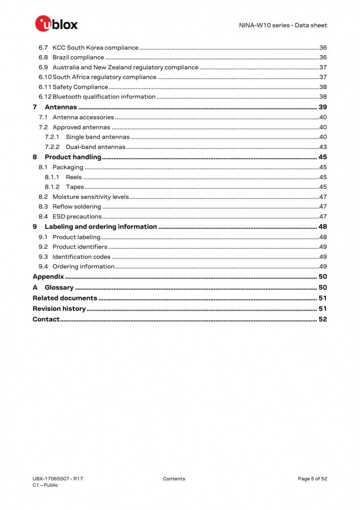 NINA-W10 datasheet preview, page 5
