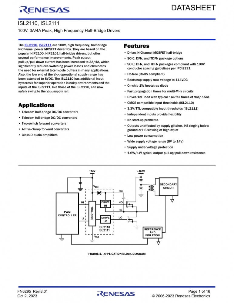 ISL2111BR4Z datasheet page 1