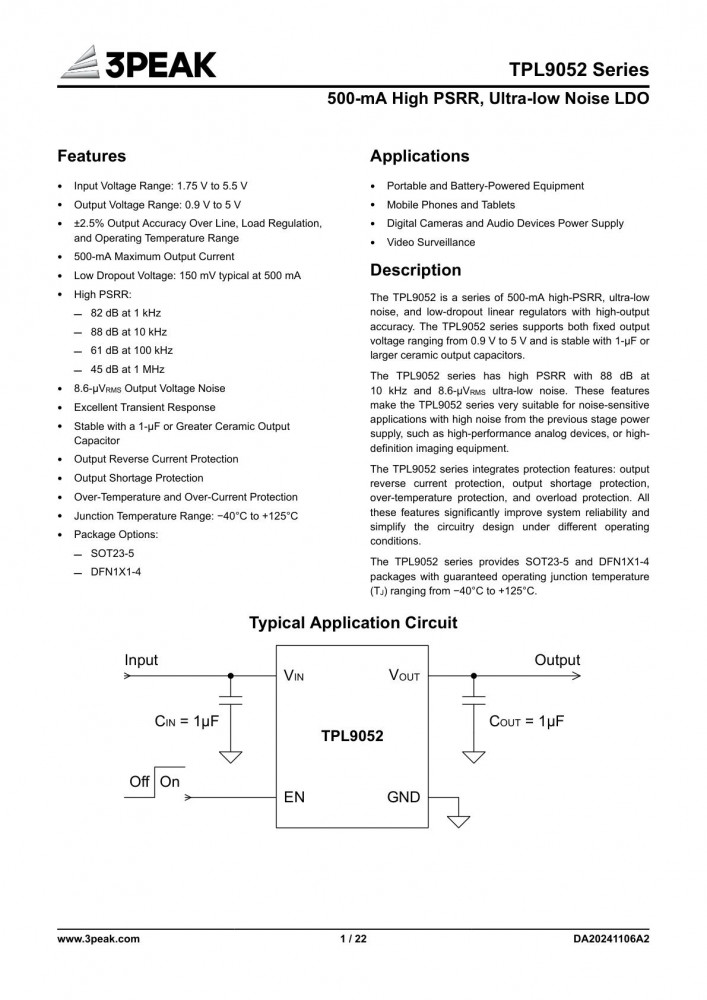 TPL9052 datasheet page 1