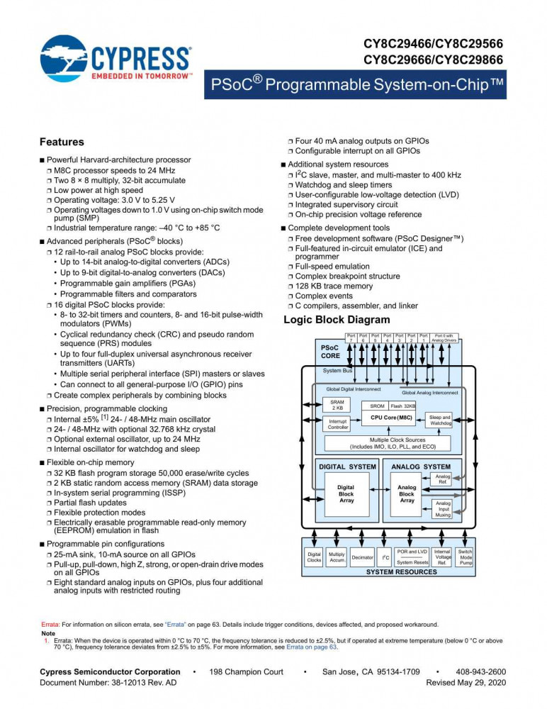 CY8C29666-24LTXIT datasheet page 2