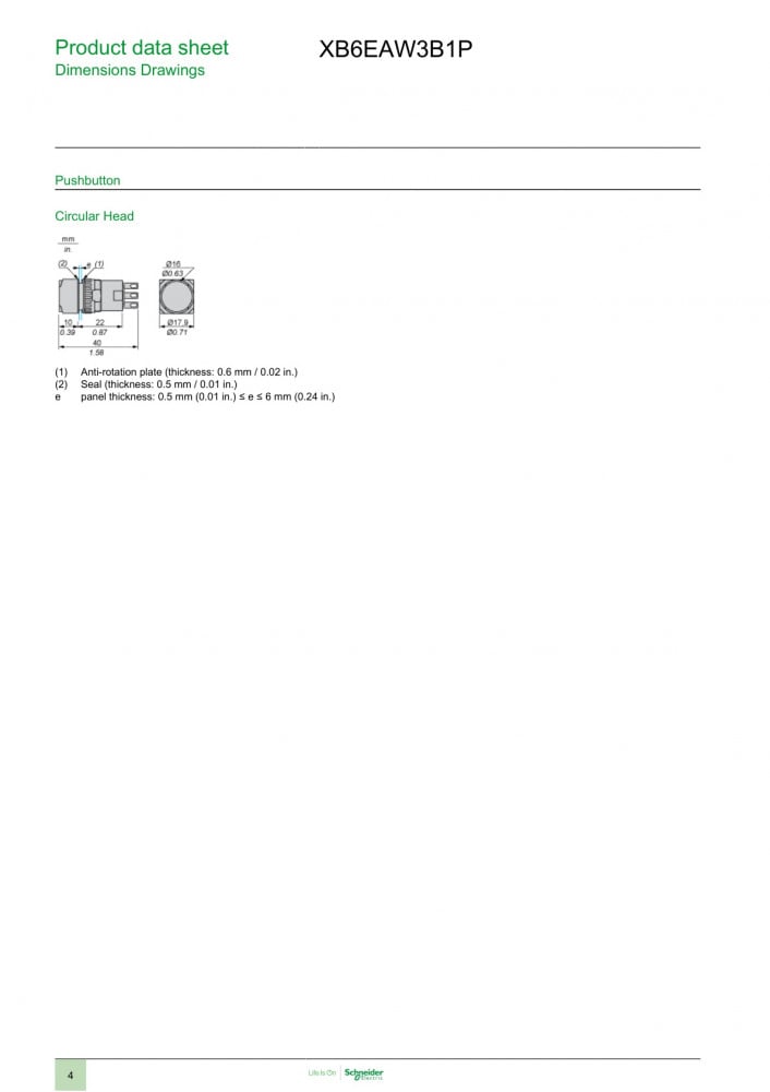 XB6EAW3B1P technical document page 4
