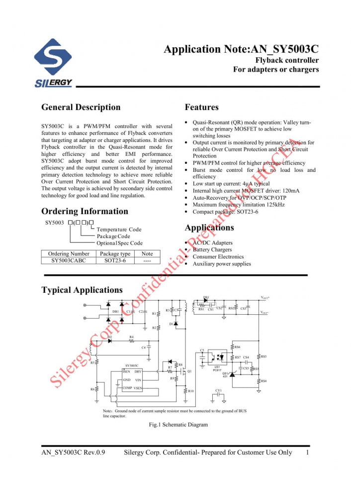 SY5003CABC datasheet page 1