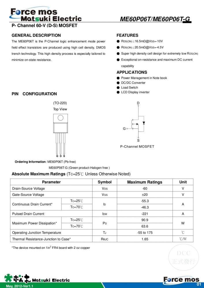 ME60P06T datasheet page 1