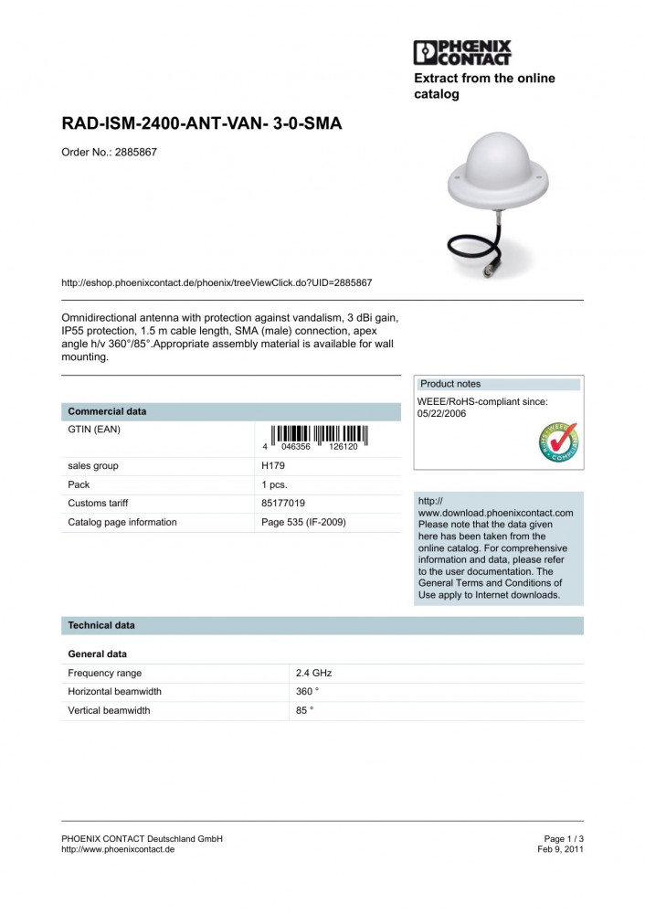 Phoenix Contact 2885867 technical document page 1