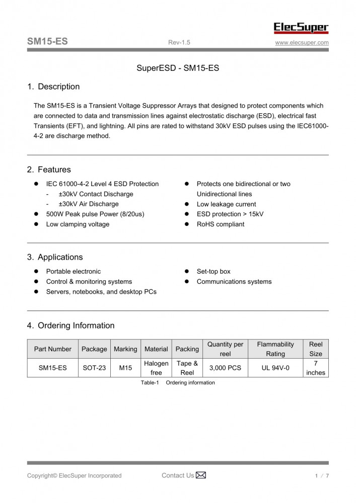 SM15-ES datasheet page 1