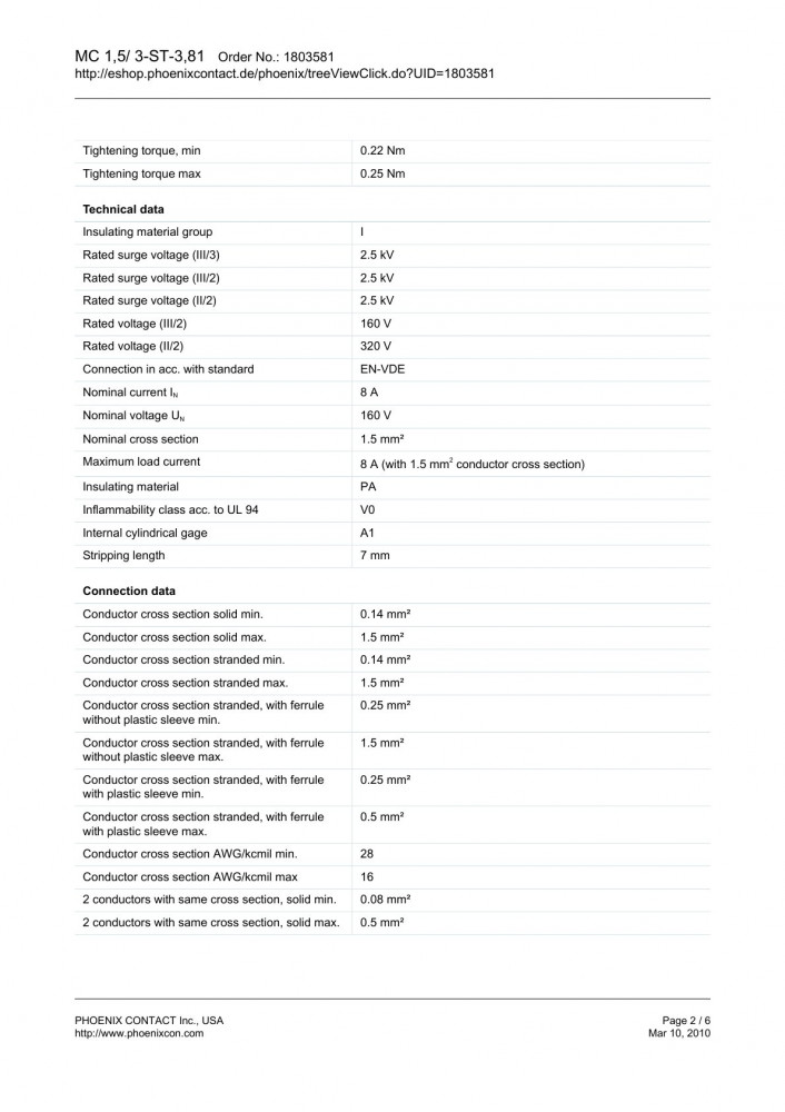 Phoenix Contact 1803581 technical document page 2