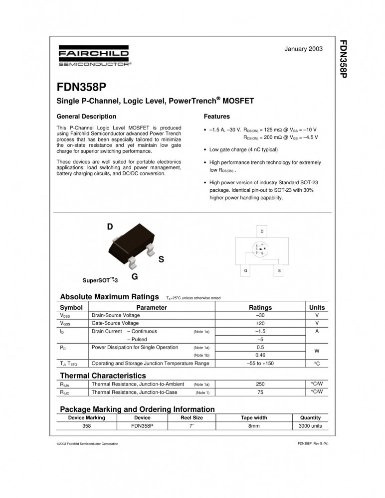 FDN358P datasheet page 1
