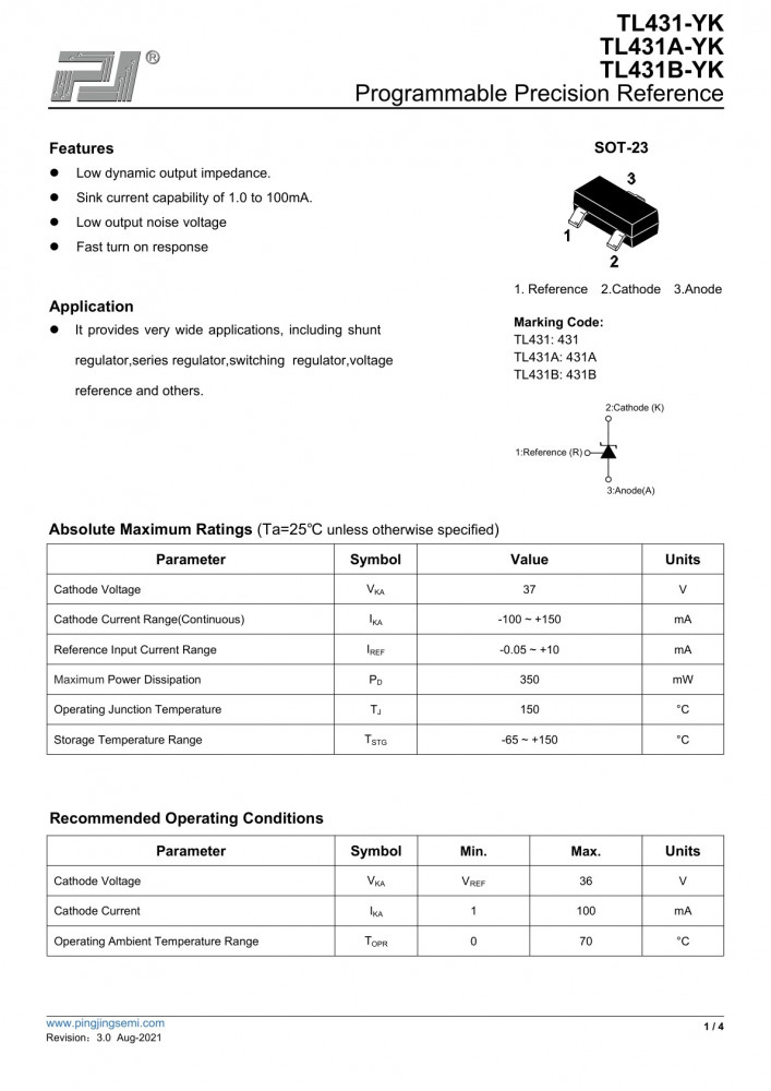 TL431A-YK datasheet page 1