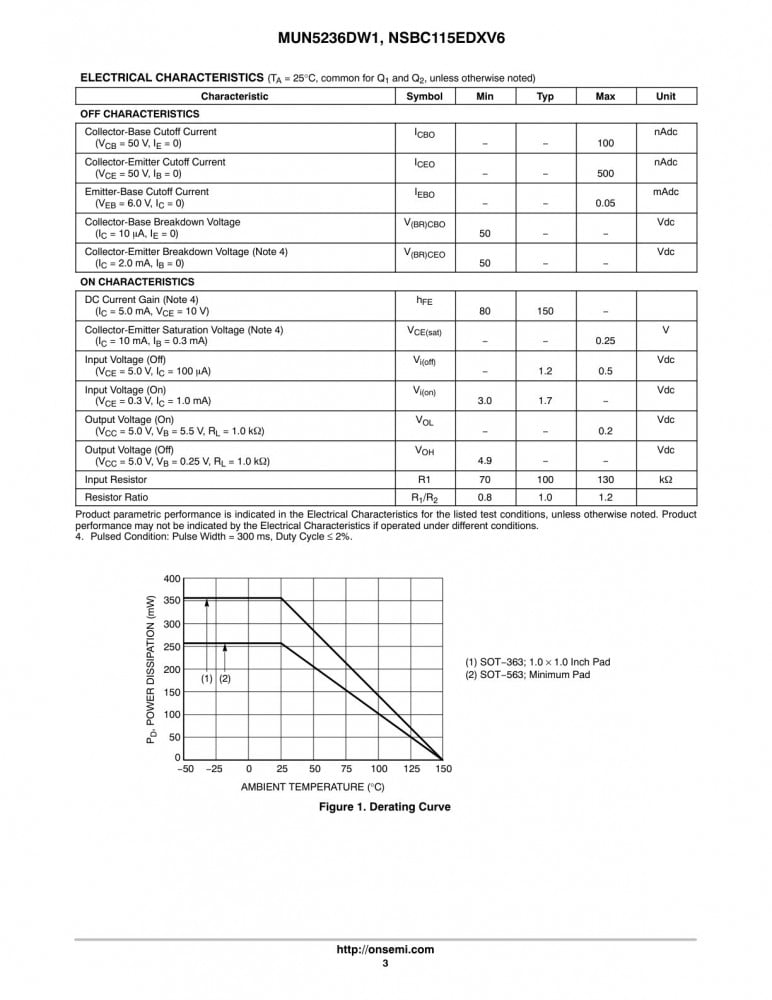 MUN5236DW1T1G datasheet page 3