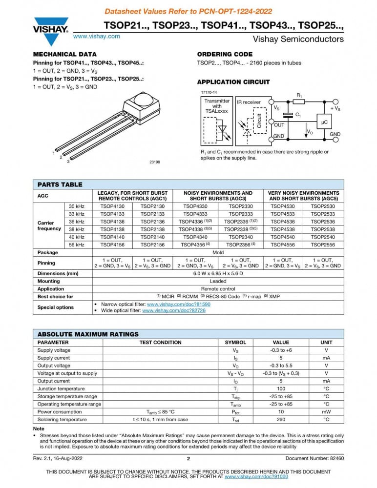 TSOP4136 datasheet page 2