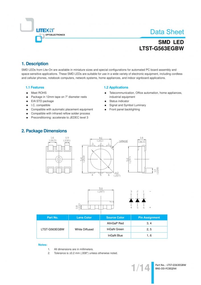 LTST-G563EGBW datasheet page 2