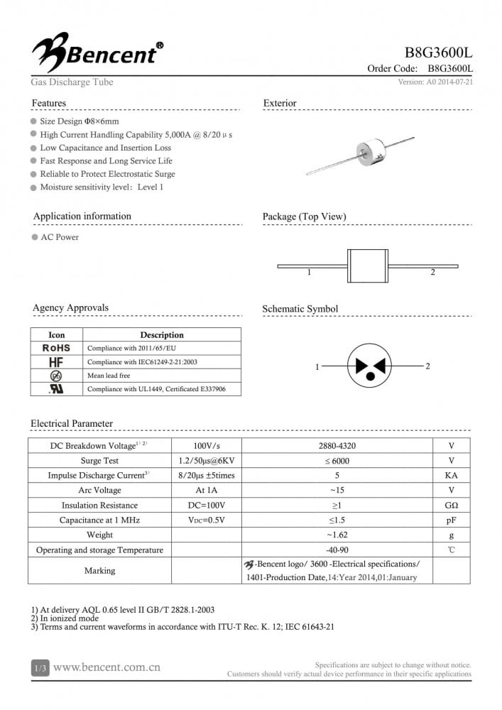B8G3600L datasheet page 1