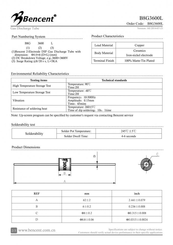 B8G3600L datasheet page 2