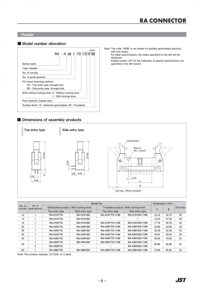 JST RA connector documentation page 5