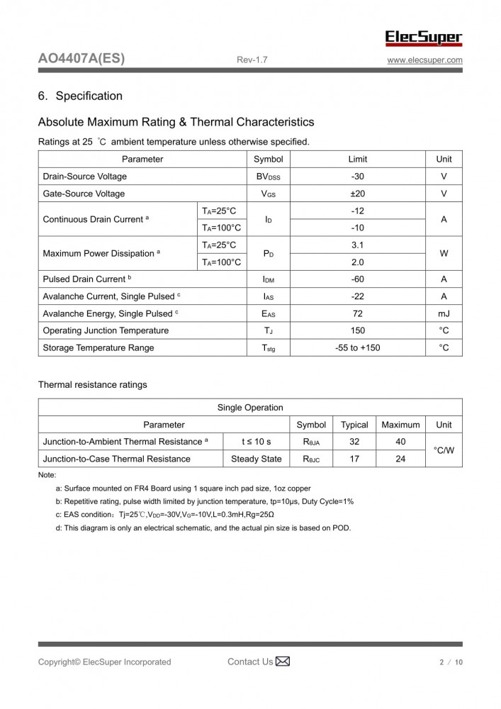 AO4407A(ES) datasheet page 2