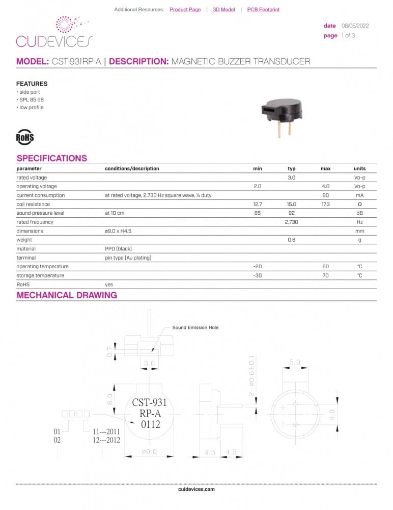 CST-931RP-A datasheet page 1
