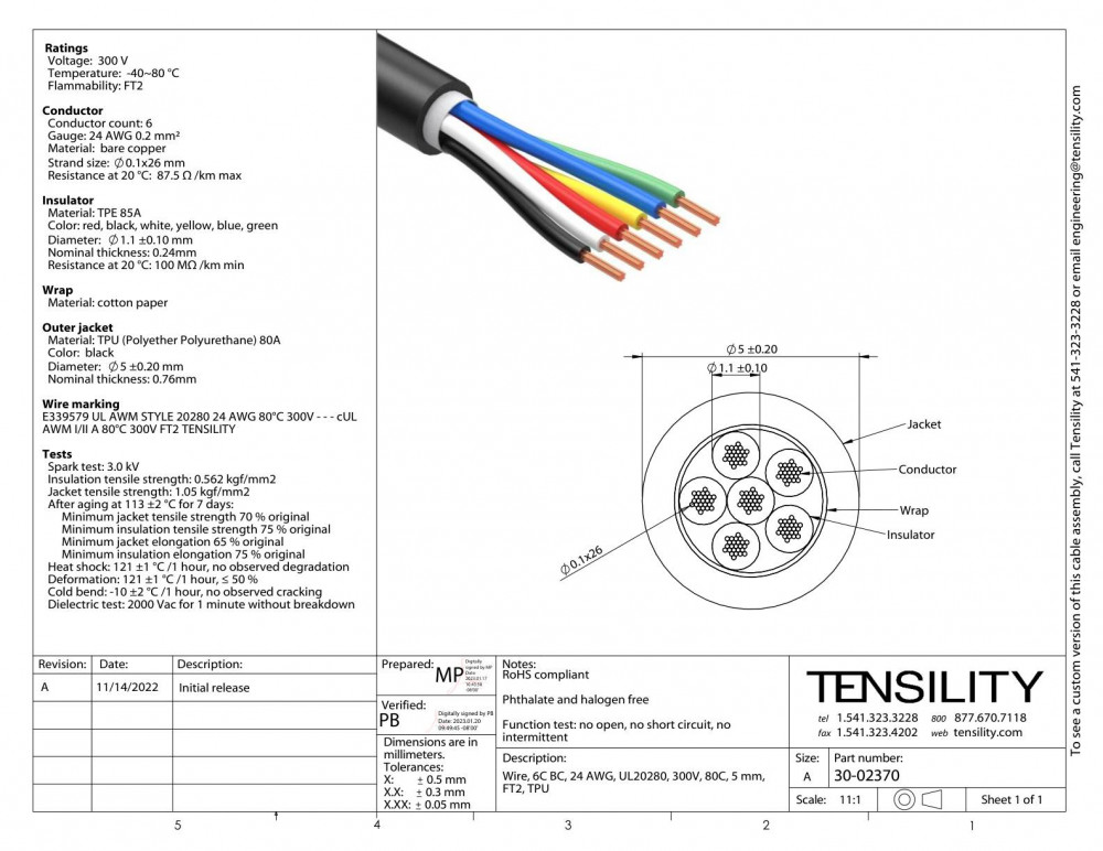 Tensility International 30-02370 cable product drawing