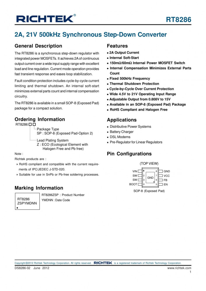 RT8286 datasheet page 1