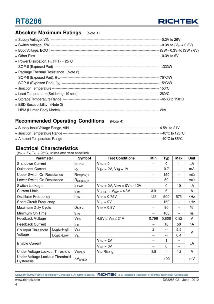 RT8286 datasheet page 4
