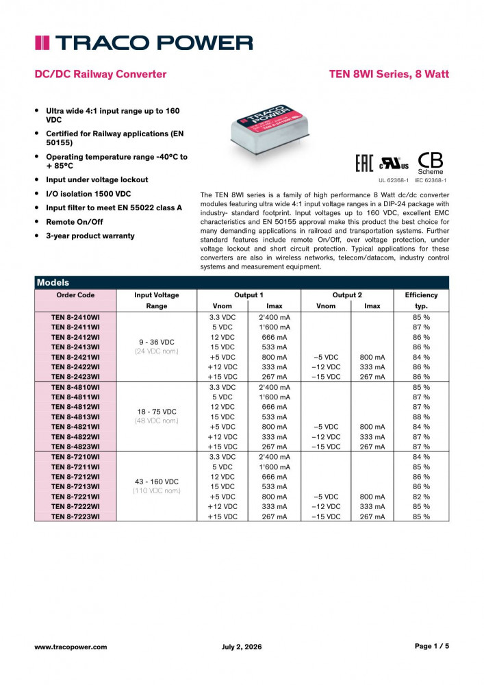 TEN 8WI technical document page 1