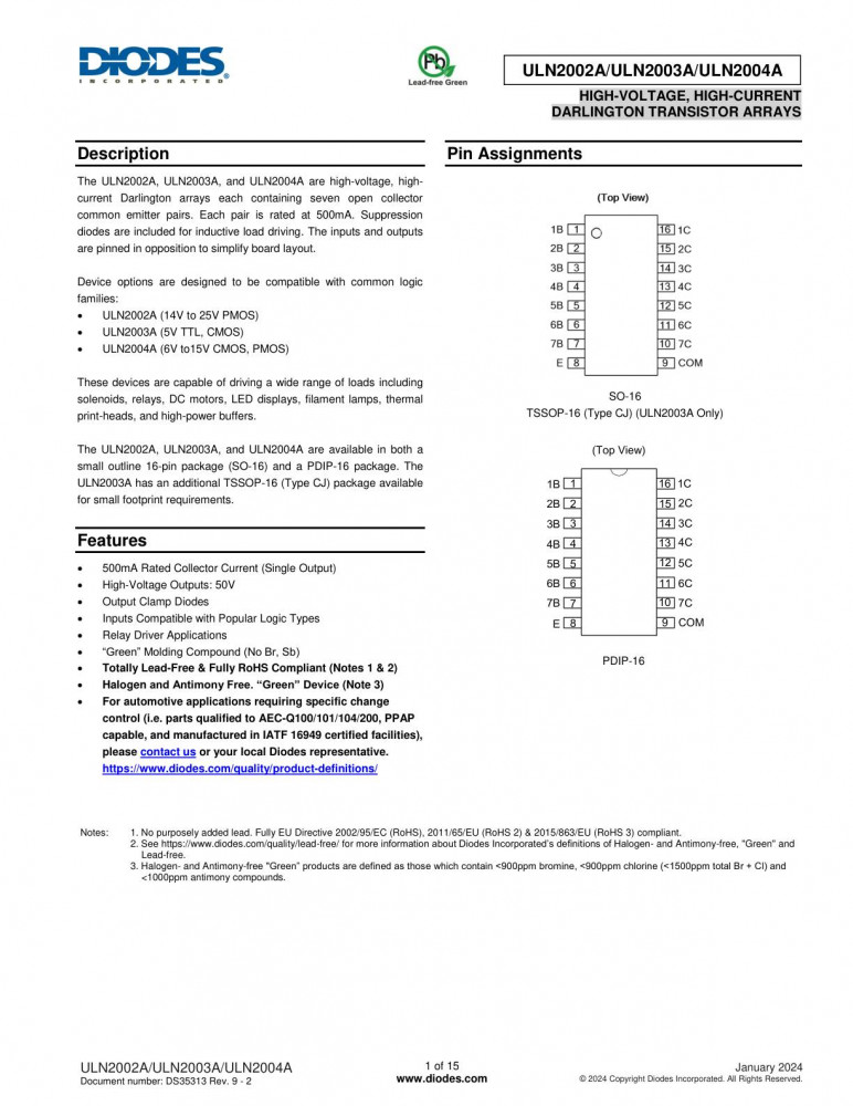 ULN2002AS16-13 datasheet page 1