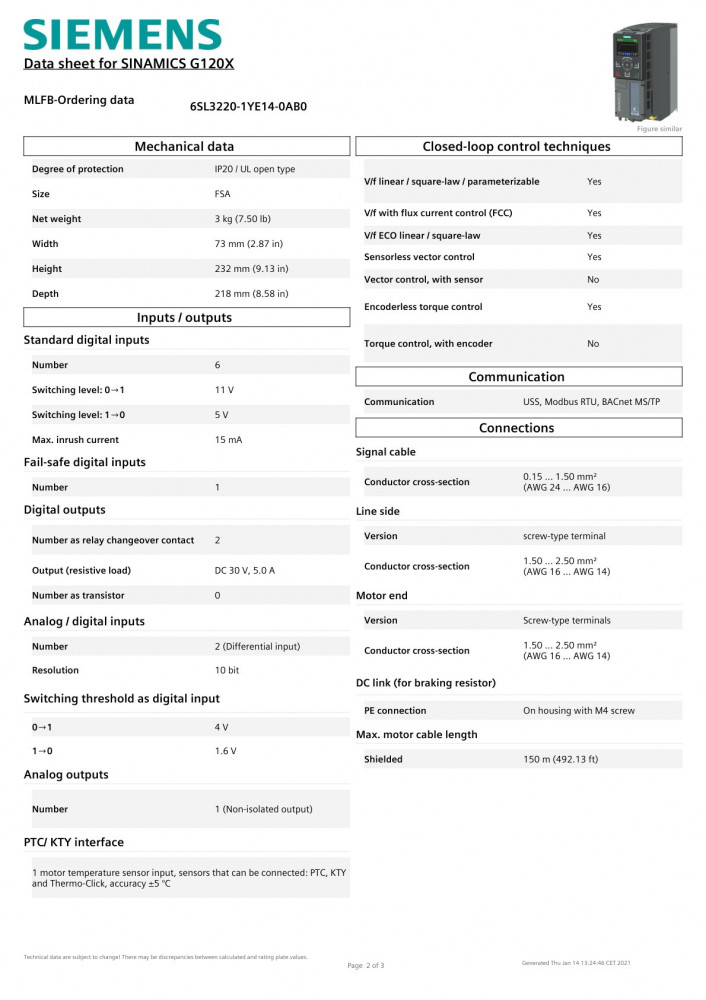 6SL32201YE140AB0 technical document page 2