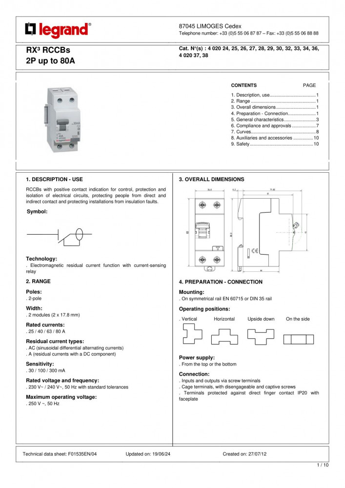 RX³ RCCB documentation, page 1