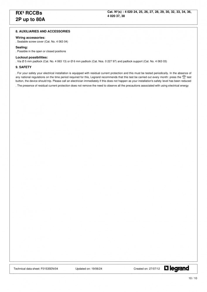 RX³ RCCB documentation, page 10