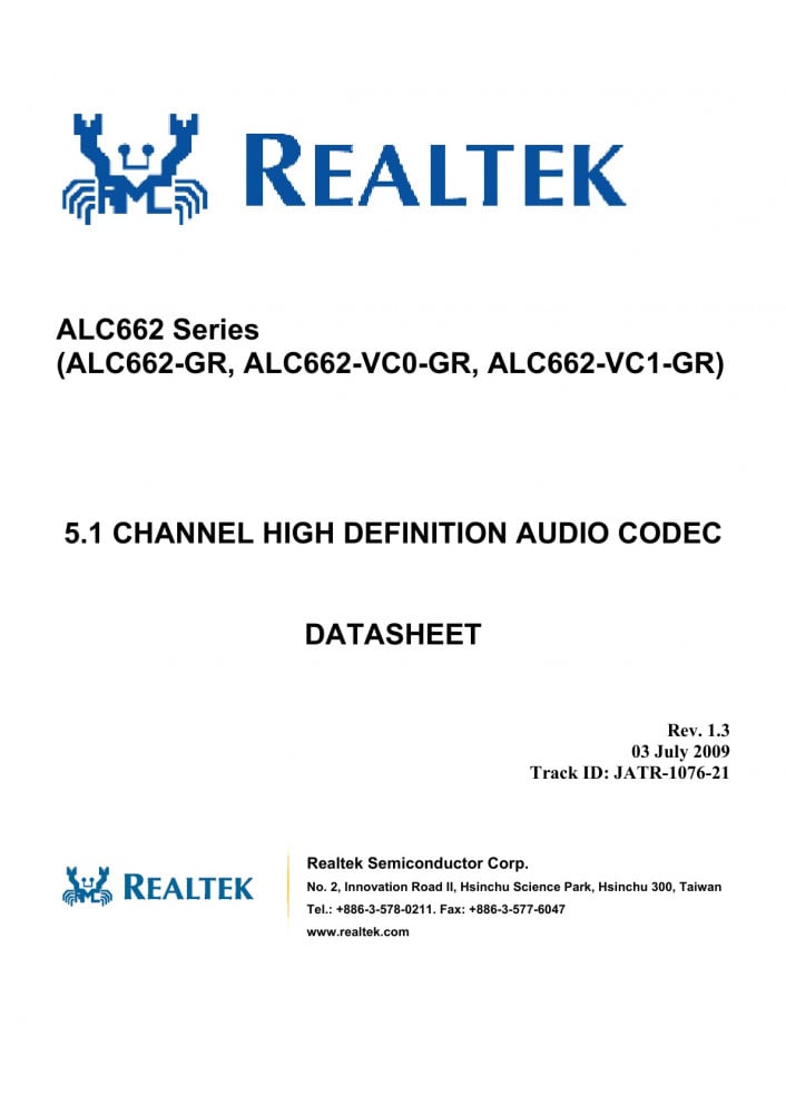 ALC662-GR datasheet page 1