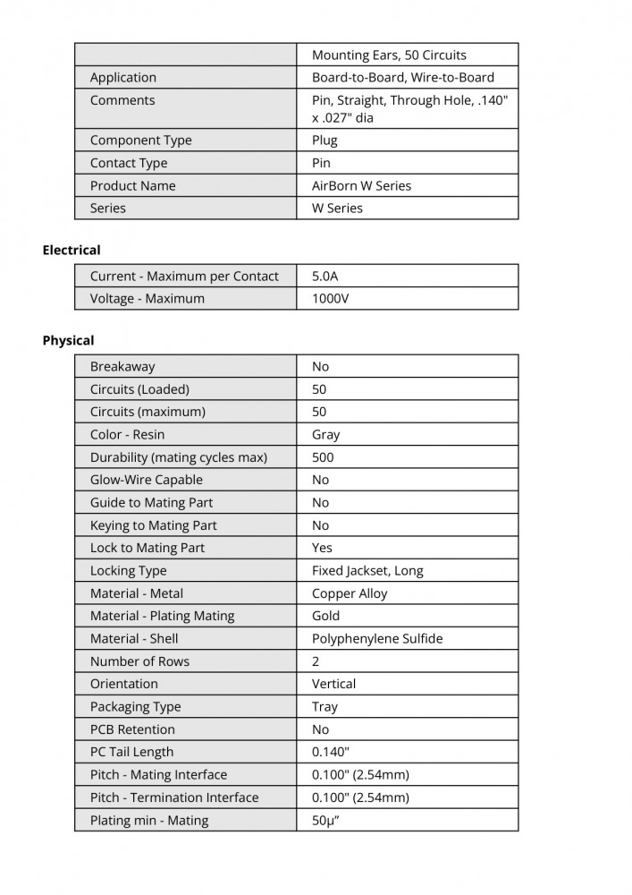 WTA50PD9JL technical document page 2