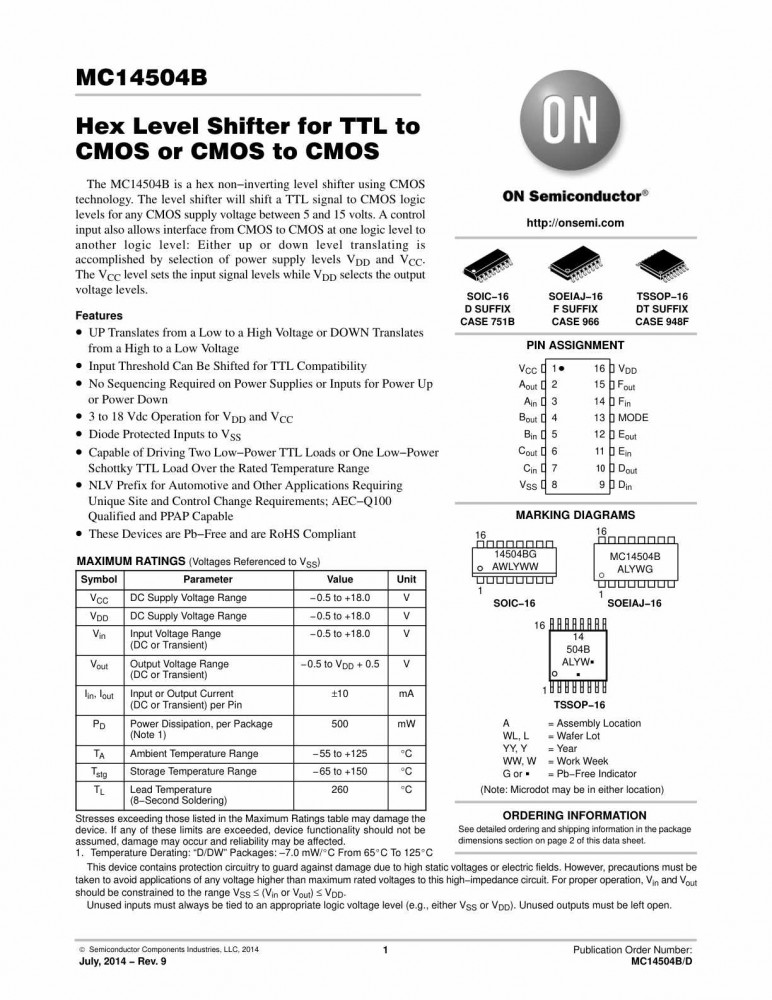 MC14504B datasheet page 1