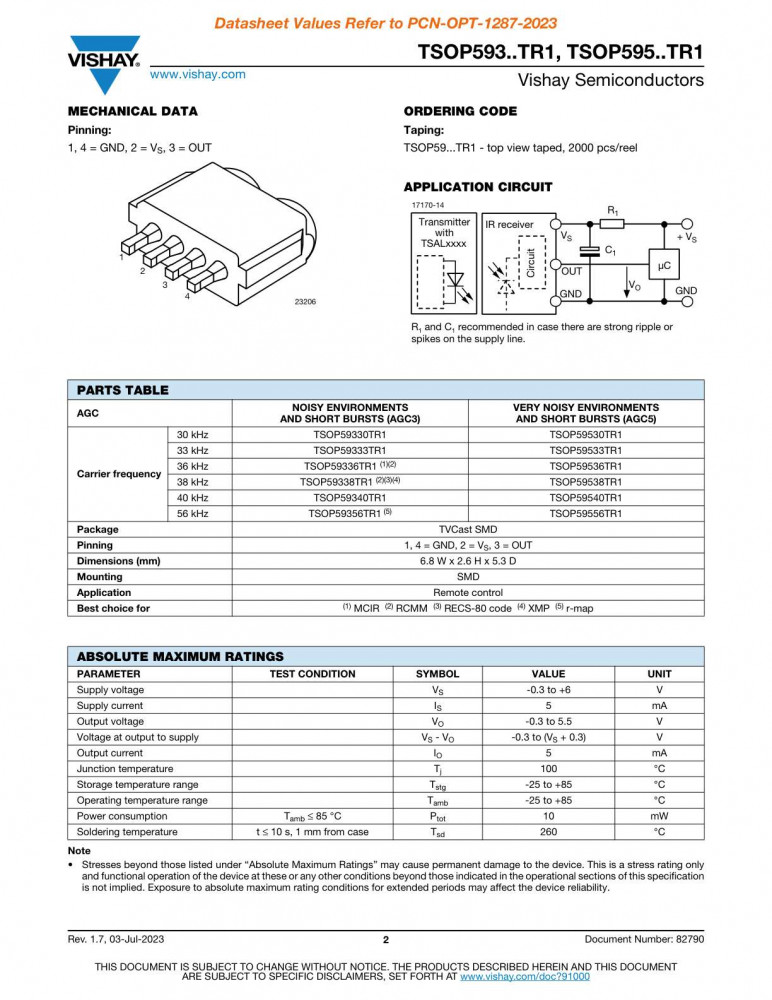 TSOP59556TR1 datasheet page 2