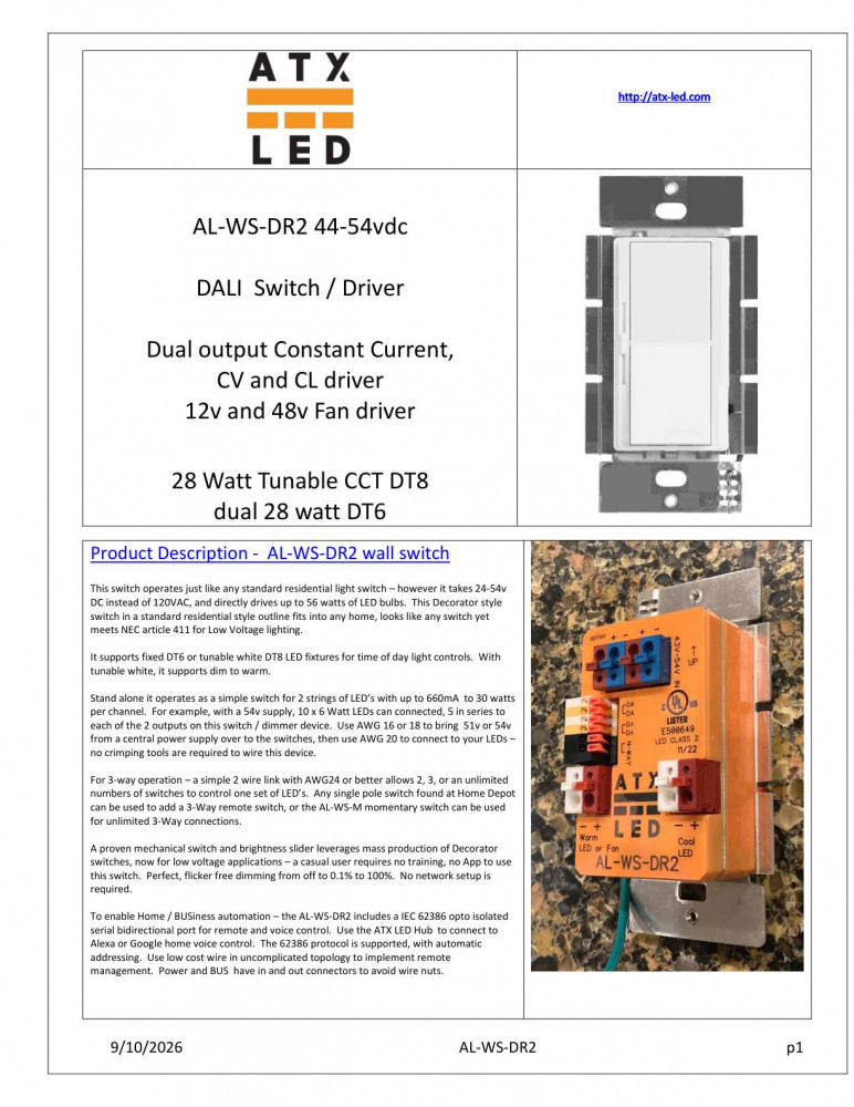 AL-DALI-DR2-V2 technical document, page 1
