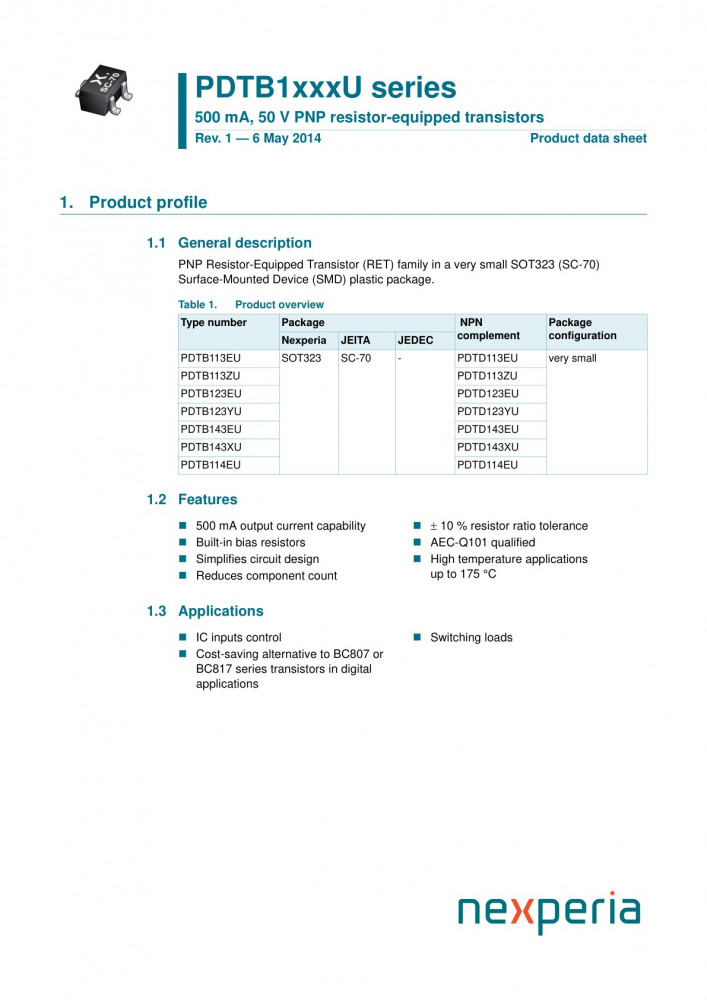PDTB123EUF datasheet page 1