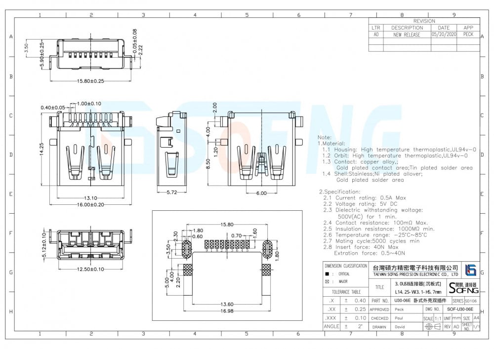 SOFNG U30-06E technical drawing preview