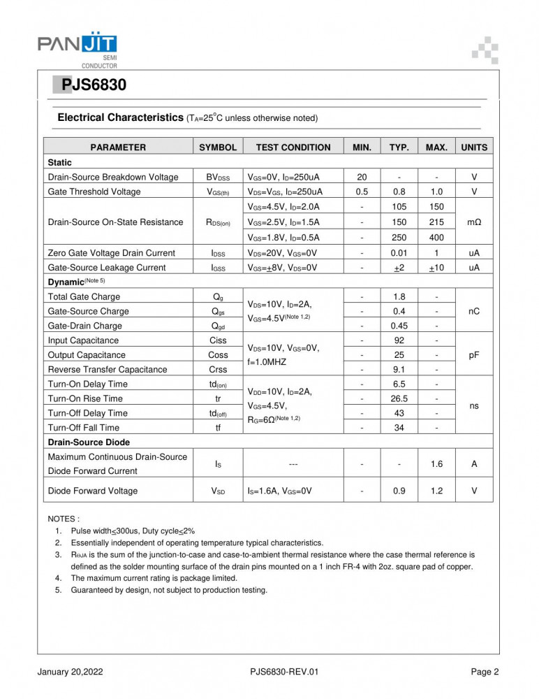 PJS6830 datasheet page 2