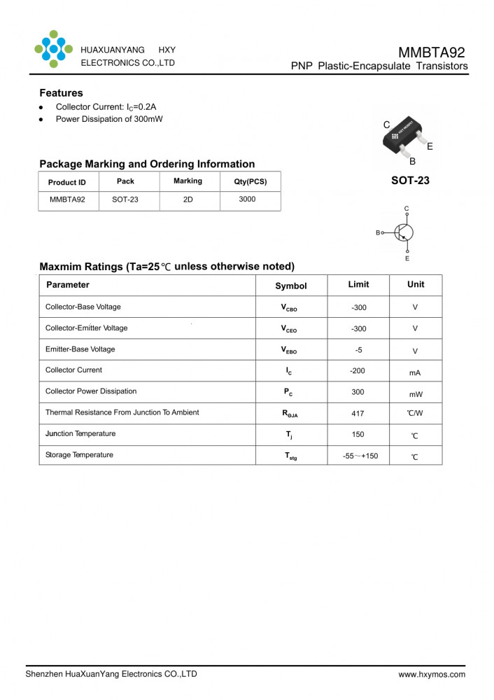 MMBTA92 datasheet page 1