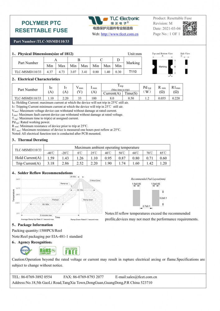 TLC-MSMD110/33 technical datasheet page