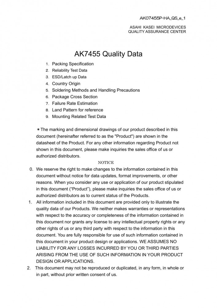 AK7455 quality document page 1