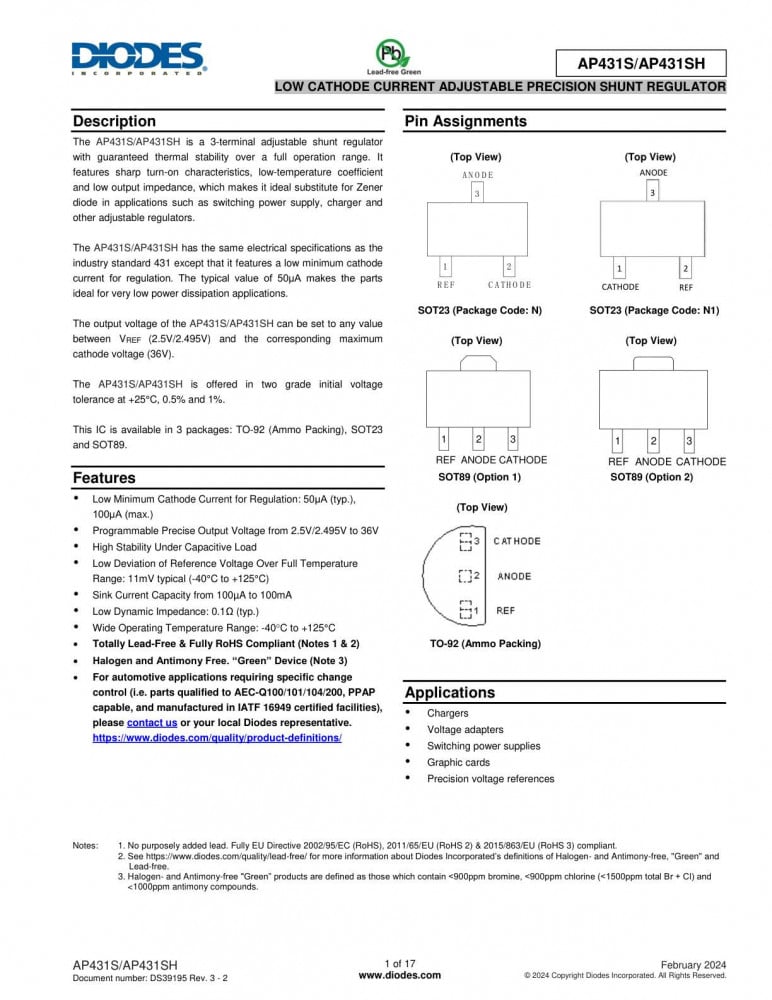 AP431S datasheet page 1