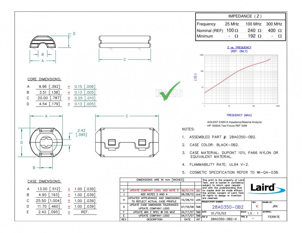 Laird 28A0350-0B2 technical drawing page