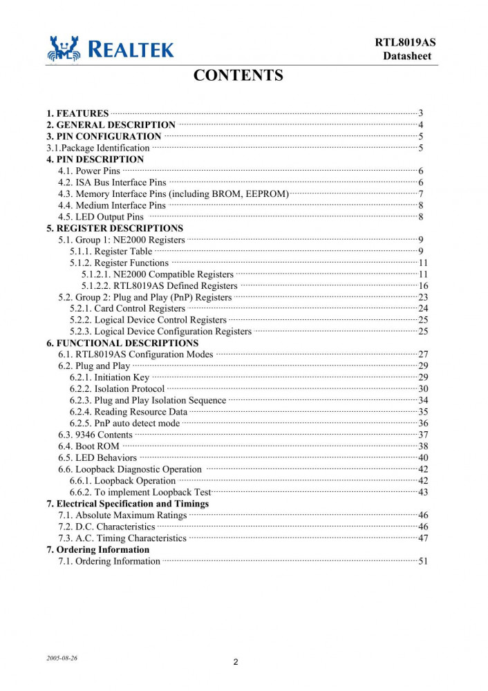 RTL8019AS datasheet page 2